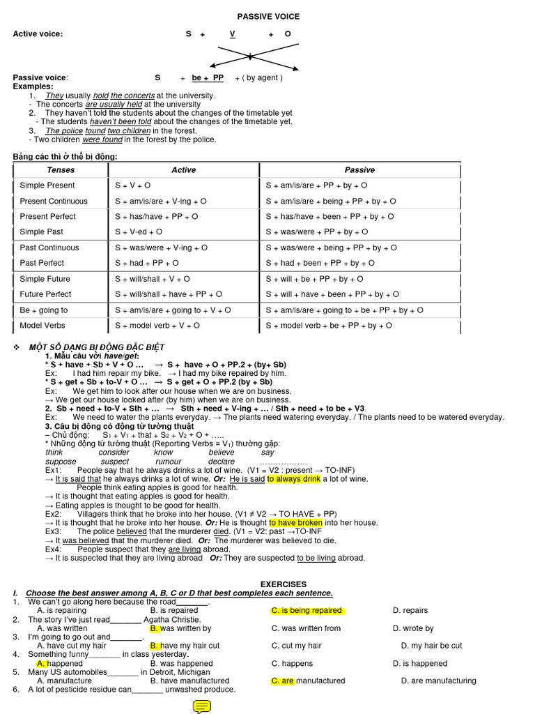 Passive Voice Multiple Choice Exercises | PDF | Language Mechanics ...