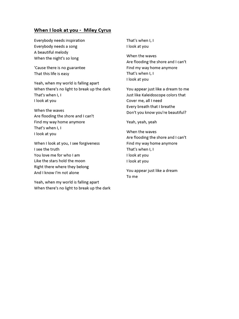 When I Look at You - Miley Cyrus | PDF | Art | Religion & Spirituality