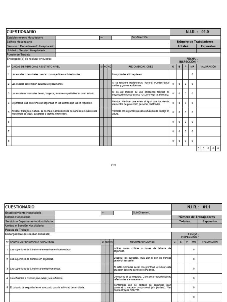 Fichas Nir Manual Valoracion de Riesgos en Hospitales Isp-Inp | PDF