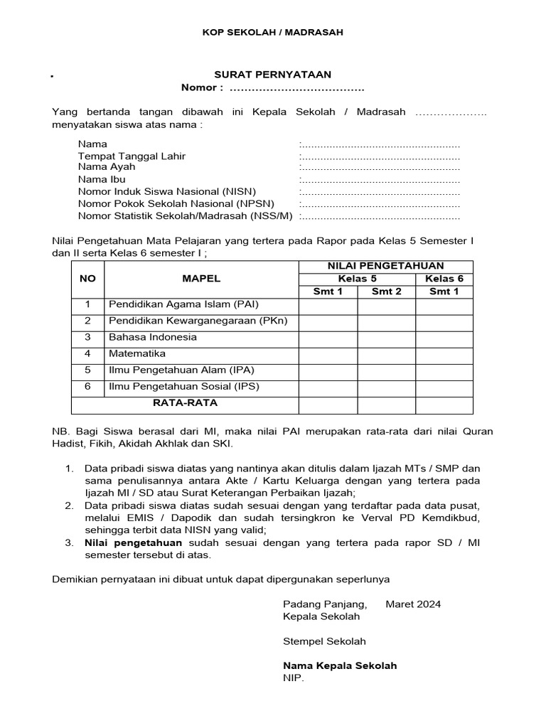 Form Rapor PPDB 2024 Oke 2 | PDF