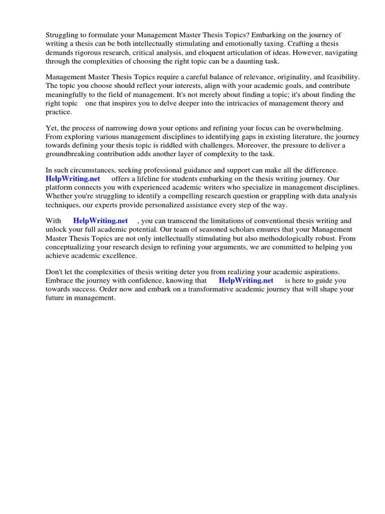 Management Master Thesis Topics | Download Free PDF | Thesis ...