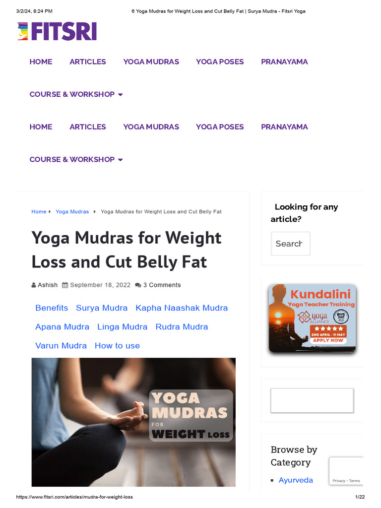 6 Yoga Mudras For Weight Loss and Cut Belly Fat - Surya Mudra - Fitsri Yoga | PDF | Hatha Yoga ...