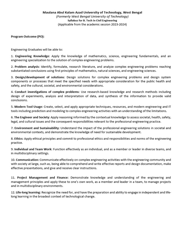 B.Tech Civil Engineering Syllabus | PDF | Engineering | Force