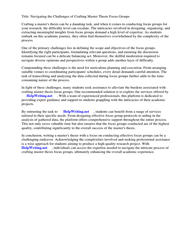 Master Thesis Focus Groups | PDF | Focus Group | Materials Science