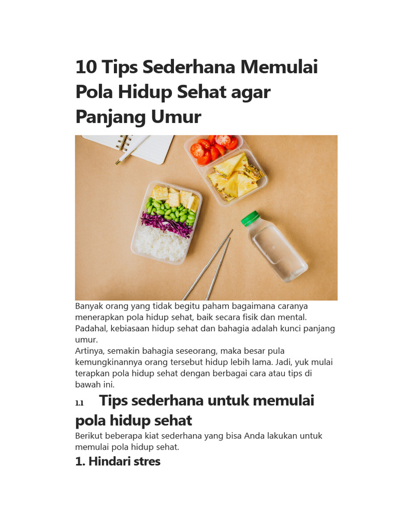 10 Tips Sederhana Memulai Pola Hidup Sehat Agar Panjang Umur | PDF | Pengembangan Diri | Gaya Hidup