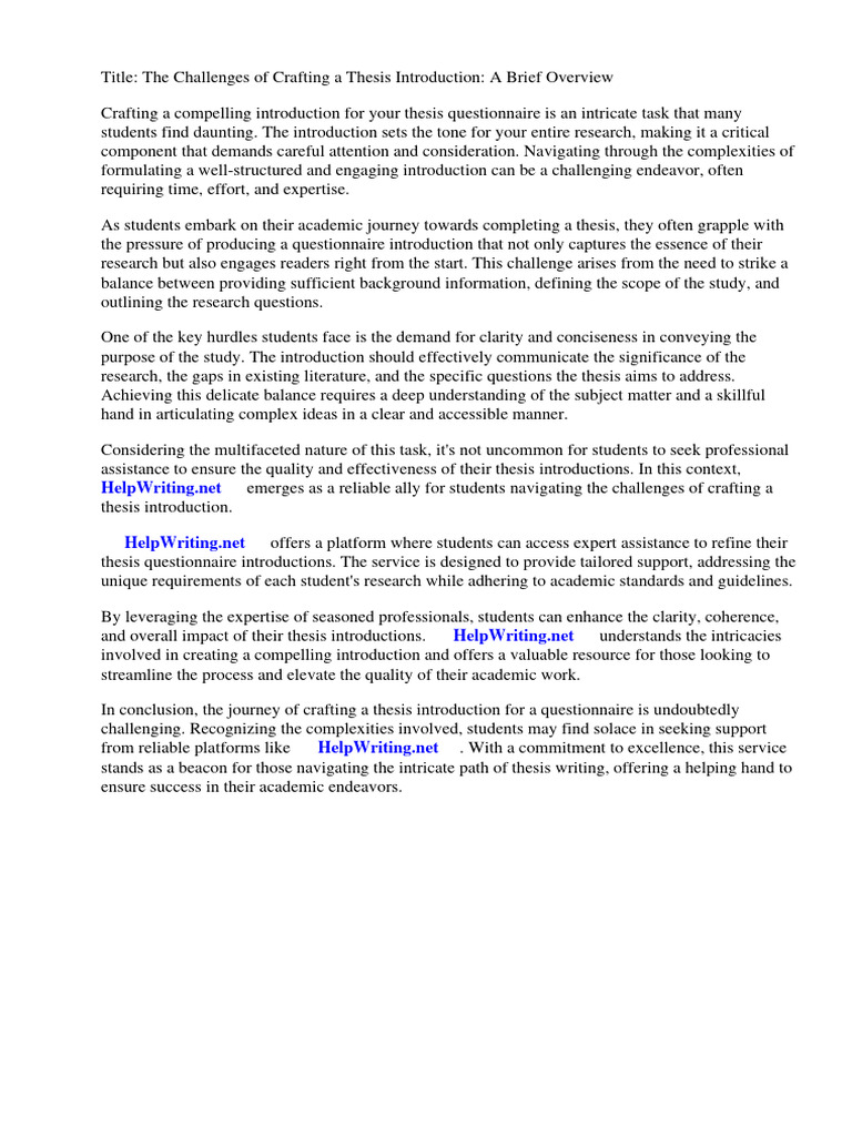Sample Introduction for Thesis Questionnaire | PDF