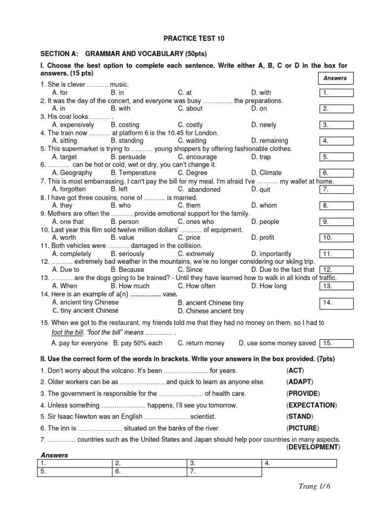 Practice Test 10 | PDF | Sun