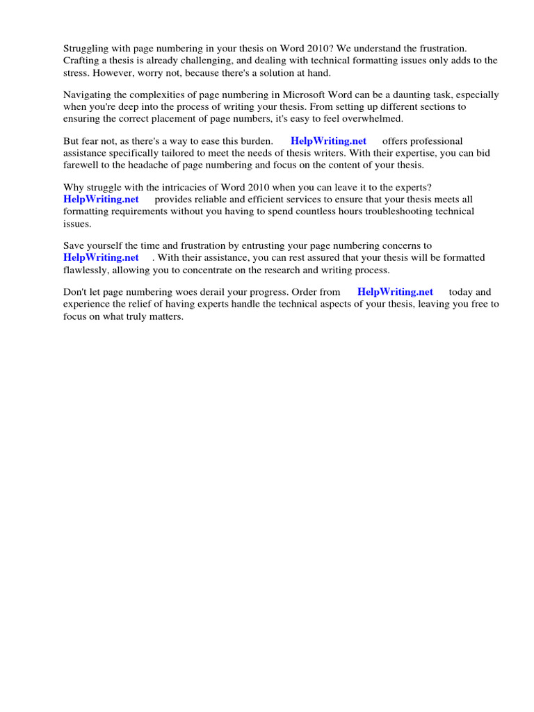 Page Numbering Thesis Word 2010 | PDF