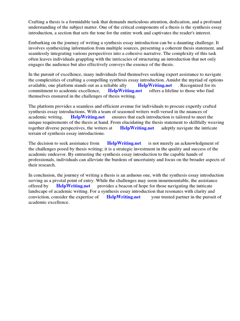 How To Write A Synthesis Essay Introduction | PDF