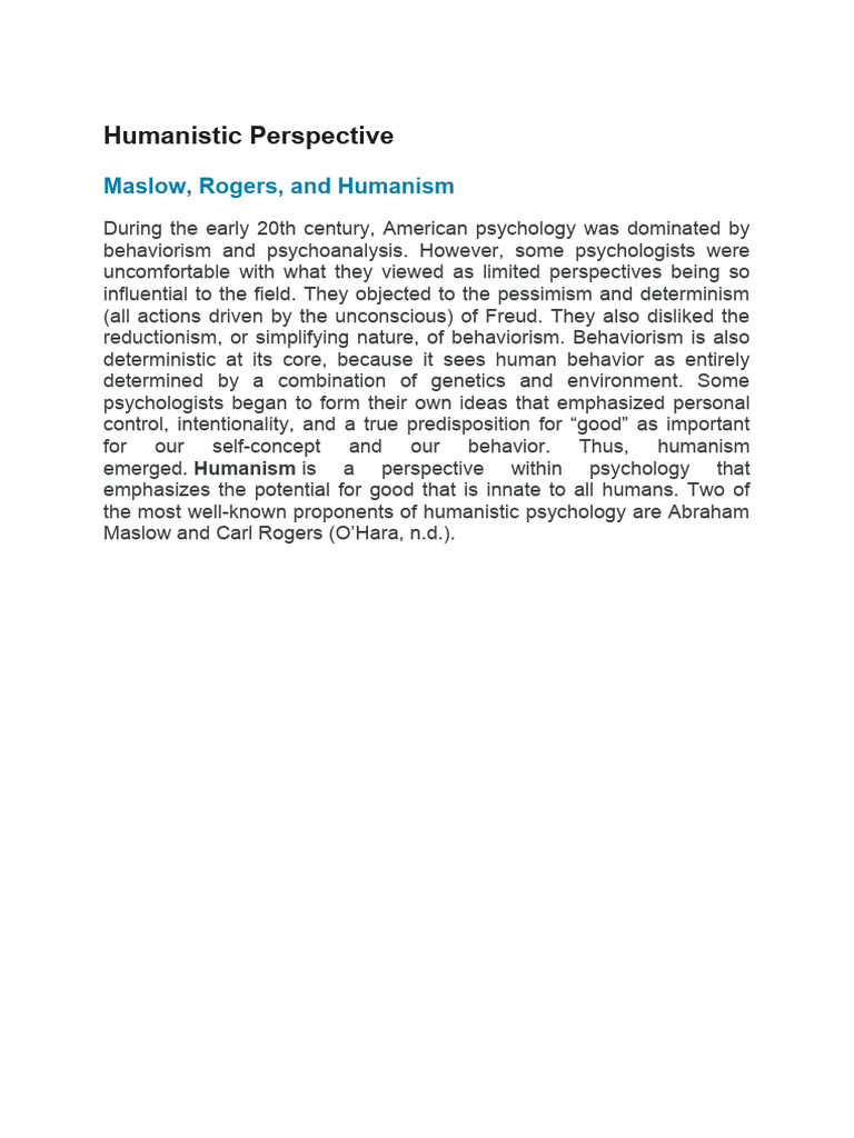 Humanistic Perspective | PDF | Humanistic Psychology | Psychotherapy