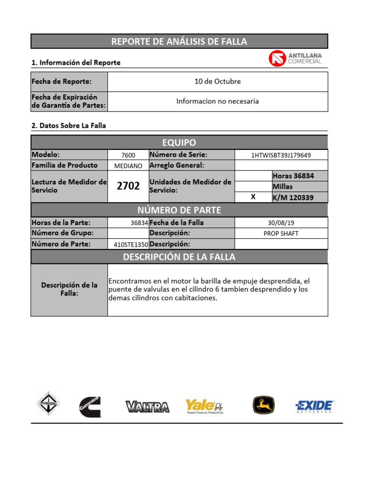 INAPA Reporte Razones Falla Prematura Motor | PDF