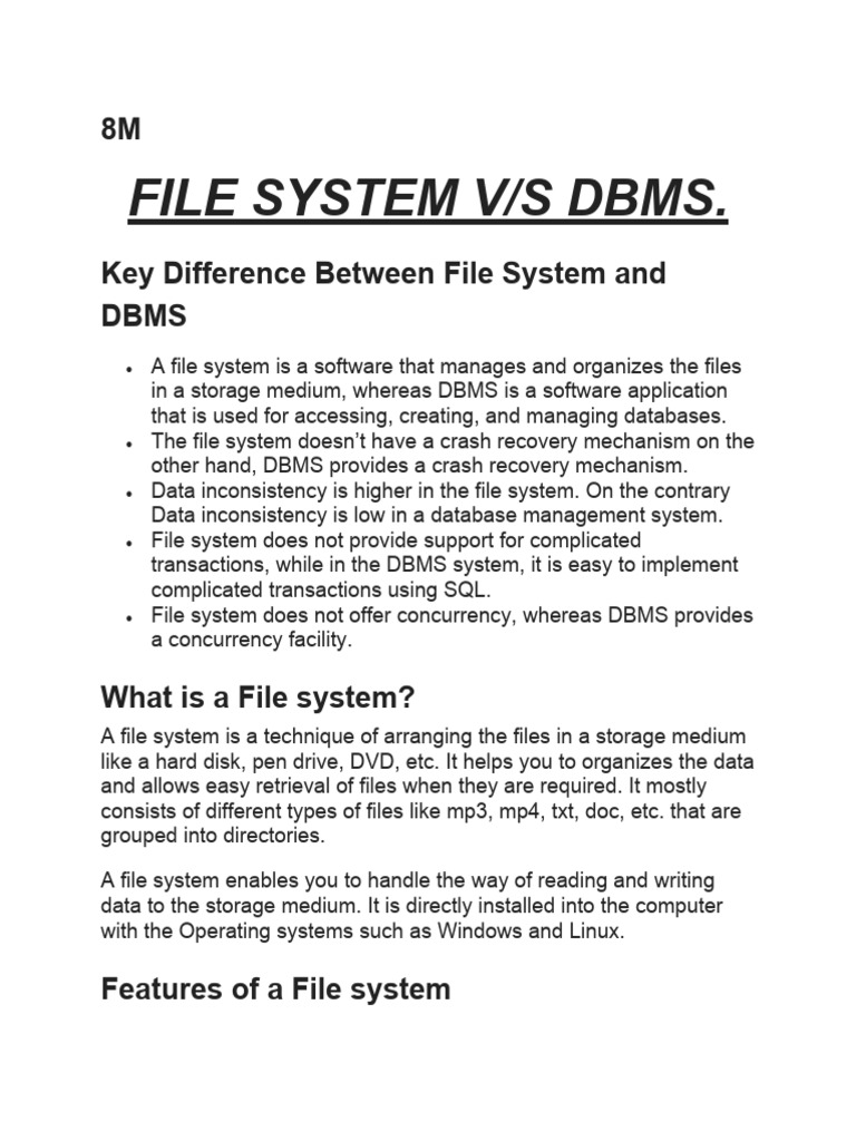 File System Vs Dbms Pdf