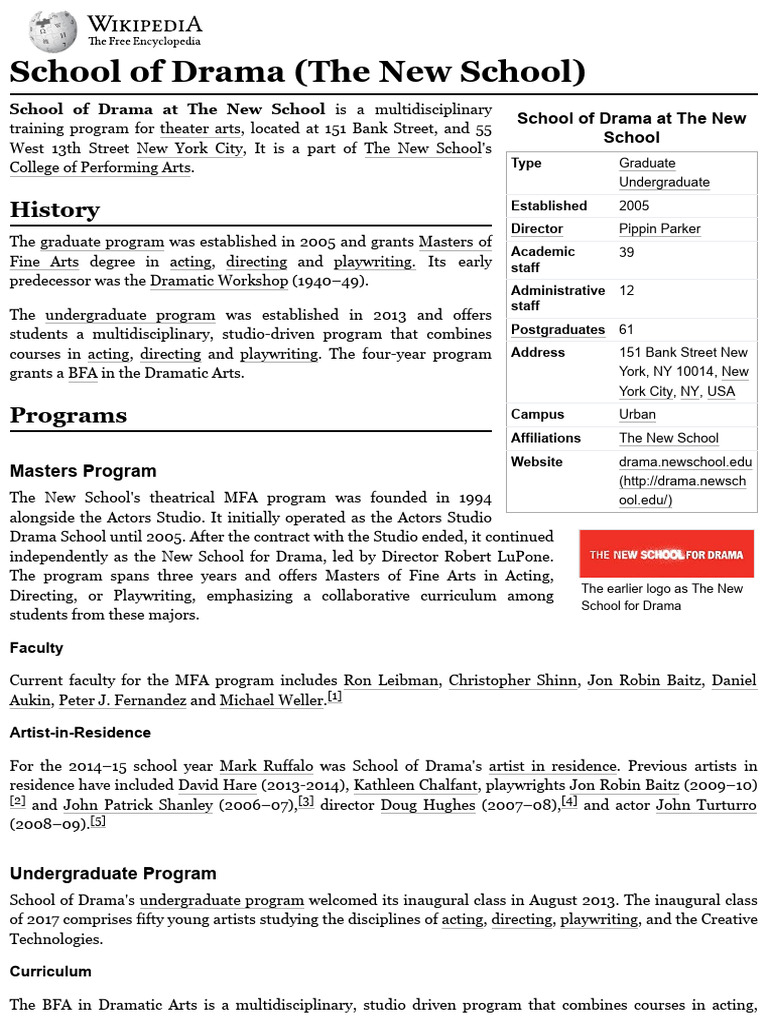 School of Drama (The New School) - Wikipedia | PDF