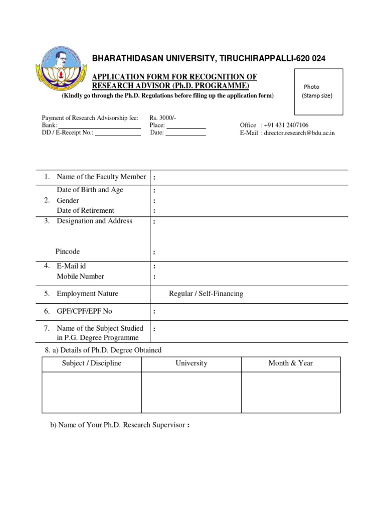 Research Advisor Application Form | PDF | Doctor Of Philosophy | Academia