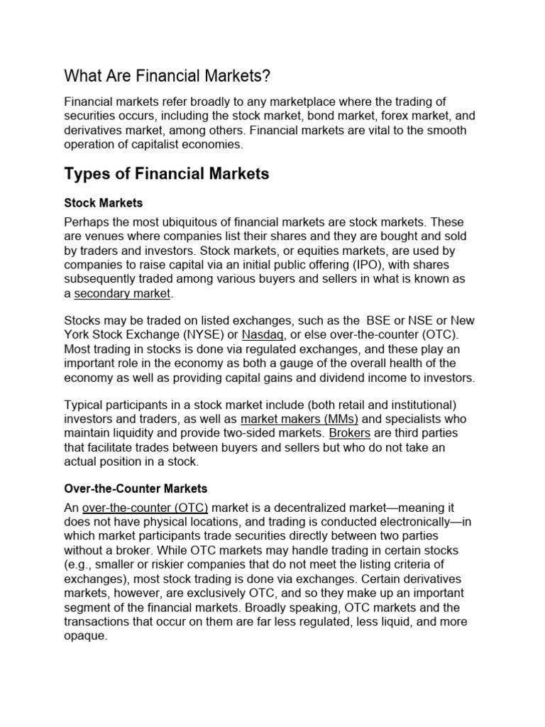 Introduction To Financial Markets | PDF