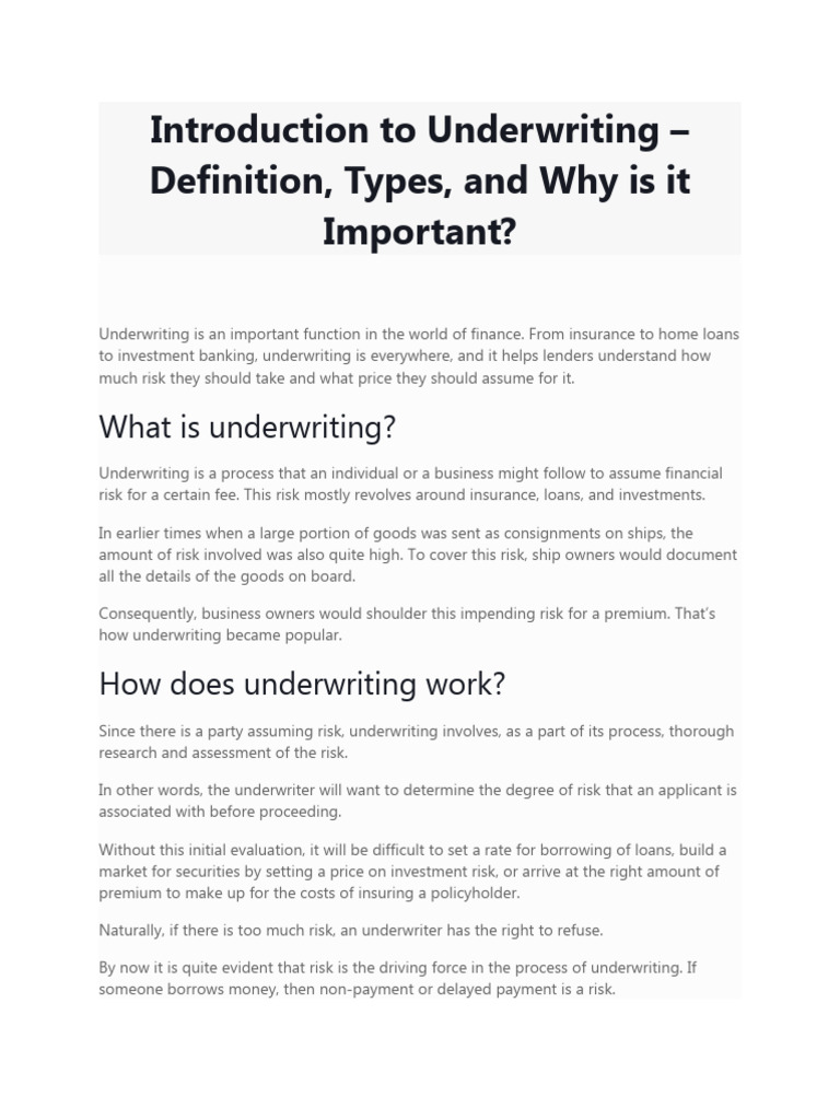 Underwriting Basics for Finance Pros | PDF | Underwriting | Insurance