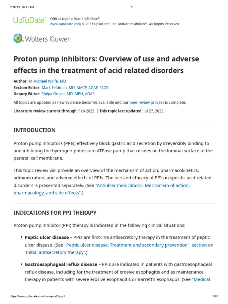 PPIs-Overview of Use and Adverse Effects in The Treatment of Acid Related Disorders | PDF