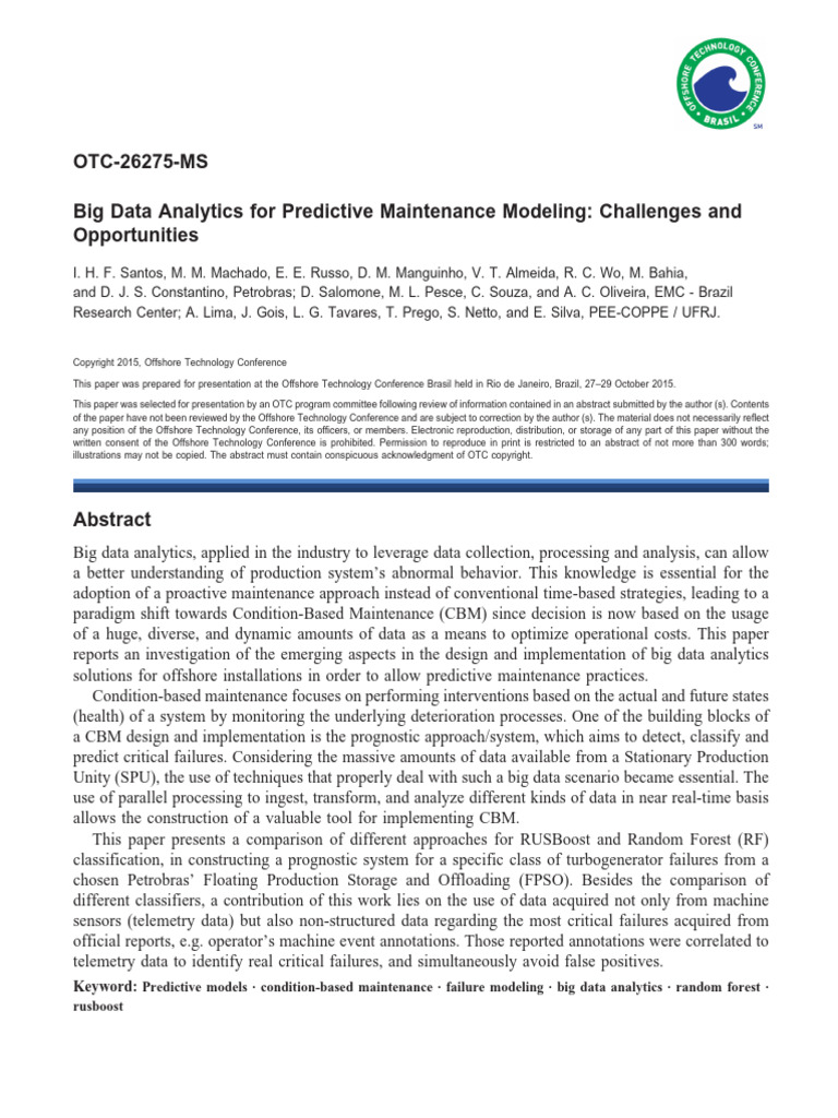 OTC-26275-MS Big Data Analytics For Predictive Maintenance Modeling: Challenges and ...