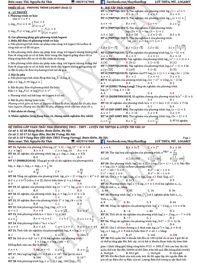 LTDH Thaythai Mu-Loga 10 Pt-Logarit-Tn | PDF
