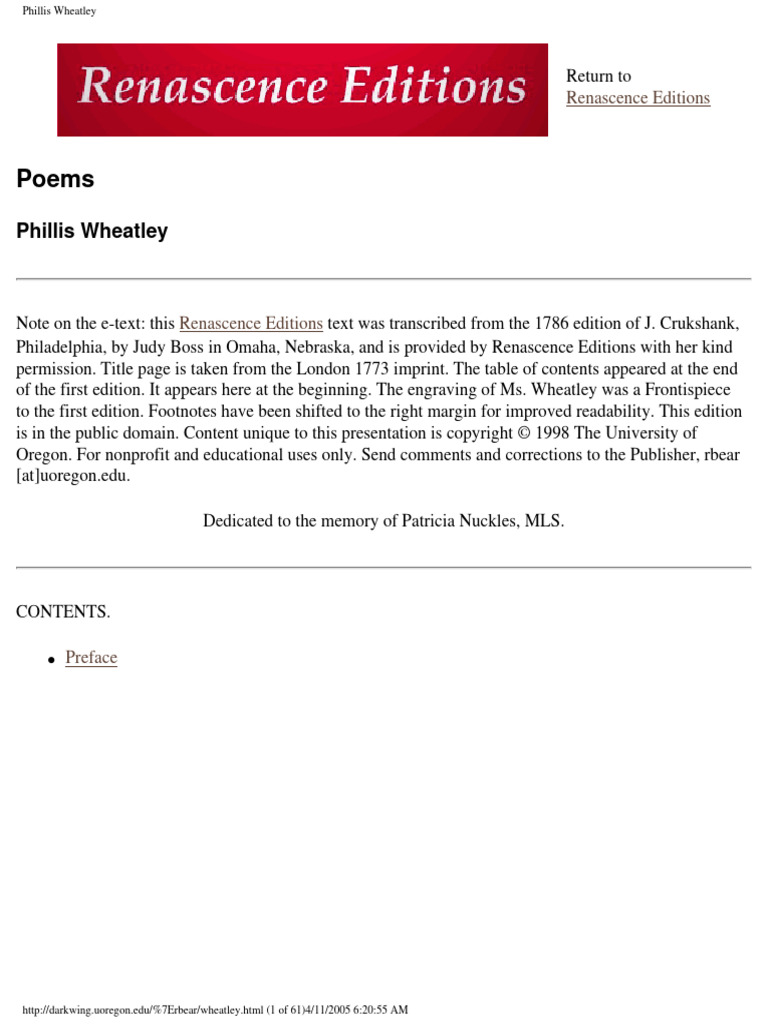 Phillis Wheatley - Poems | PDF