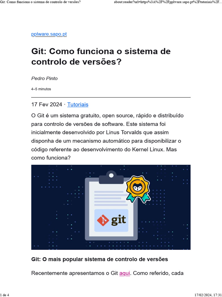 Git - Como Funciona o Sistema de Controlo de Versões | PDF | Controle de versão | Engenharia da ...