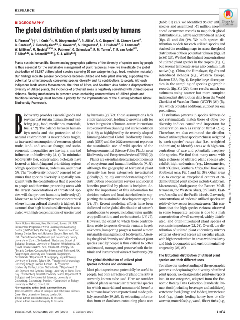 The global distribution of plants used by humans | PDF | Biodiversity ...