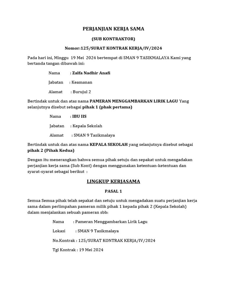 Perjanjian Kerja Sama | PDF