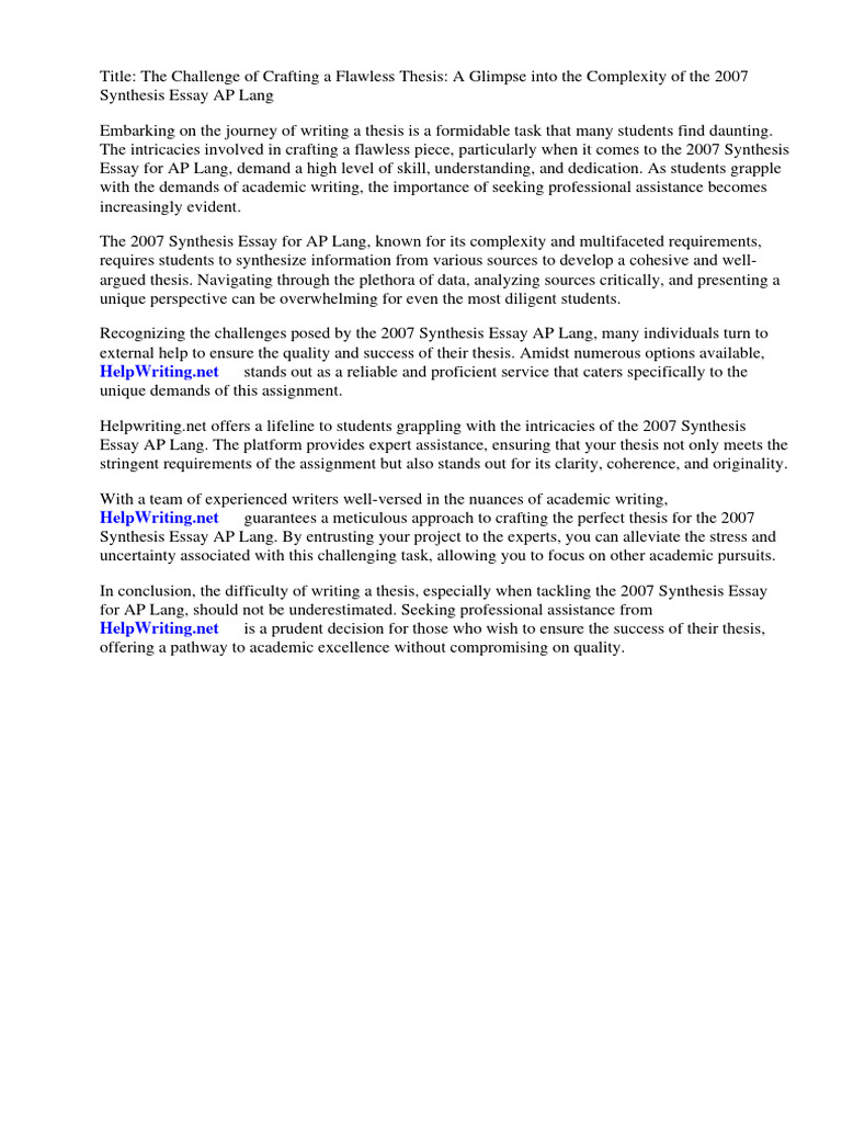 2007 Synthesis Essay AP Lang | PDF