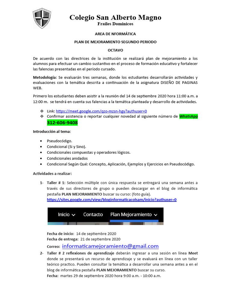 Plan de Mejoramiento Informático 2020 | PDF | Blog | Informática
