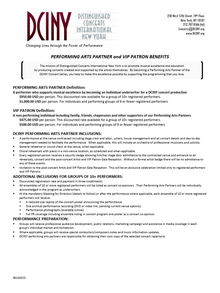 DCINY Information Sheet For Performers (From DCINY) | PDF