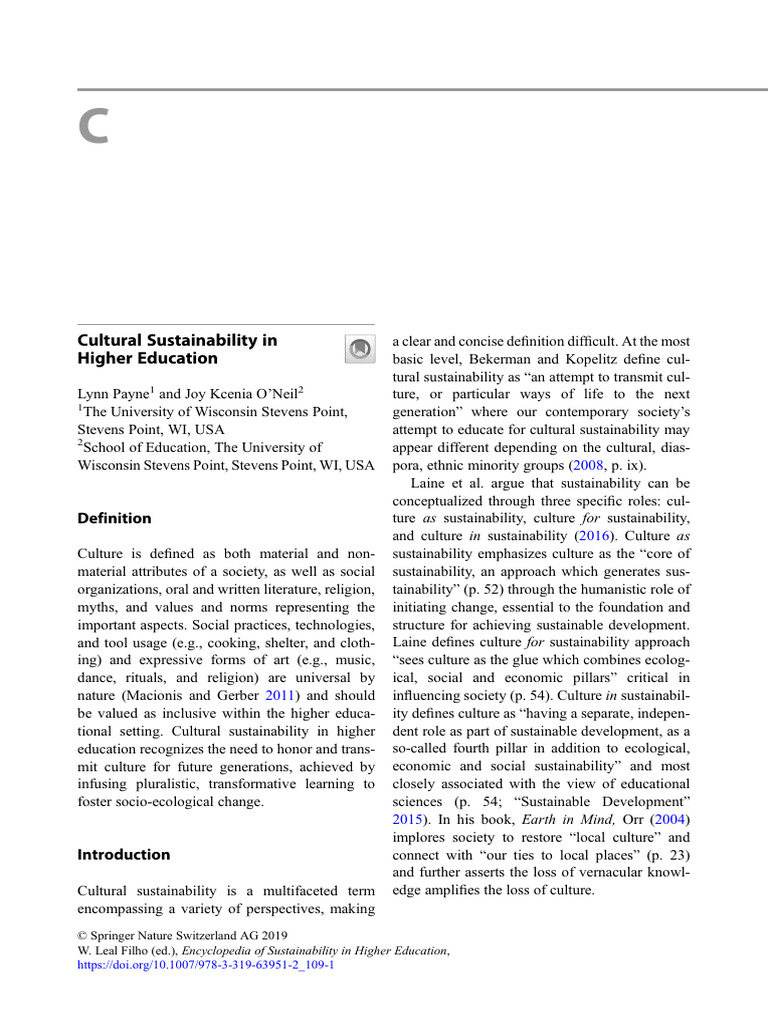 Book Chapter Cultural - Sustainability - in - Higher - Education | PDF ...