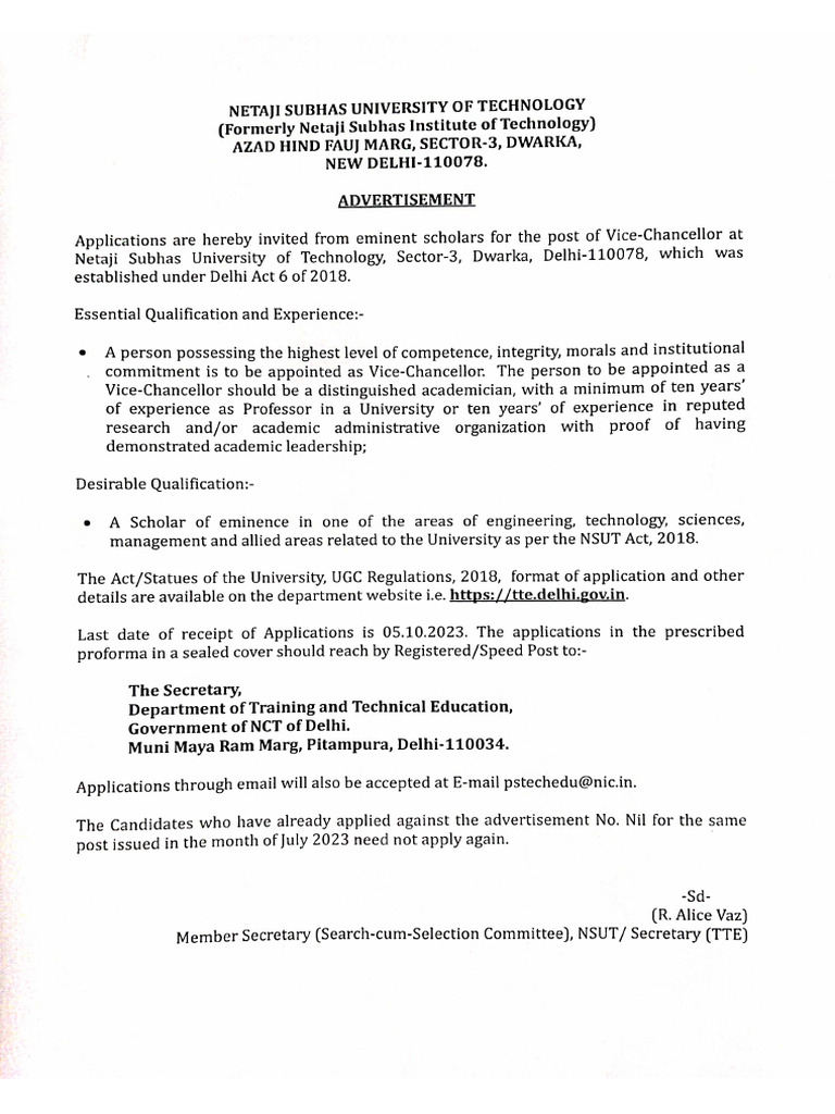 Nsut - VC Notification | PDF