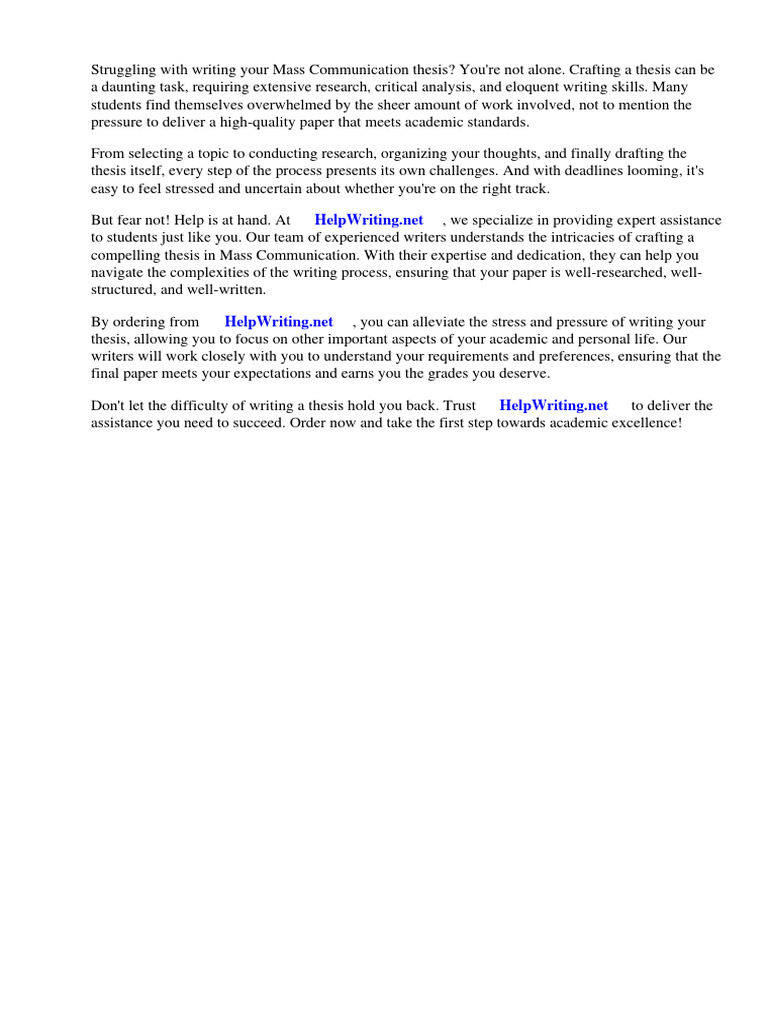 Mass Communication Thesis Sample | PDF