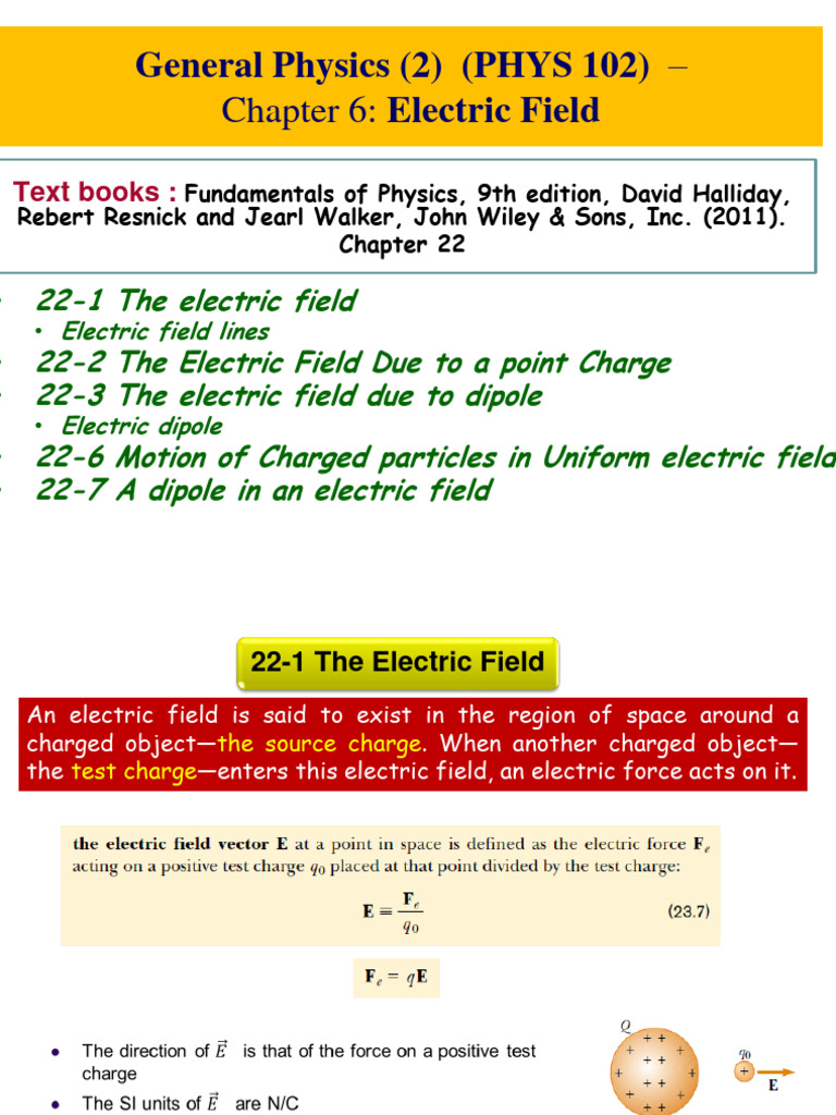 Chapter 6 Electric Field - PHYS 102 | PDF | Acceleration | Electric Field
