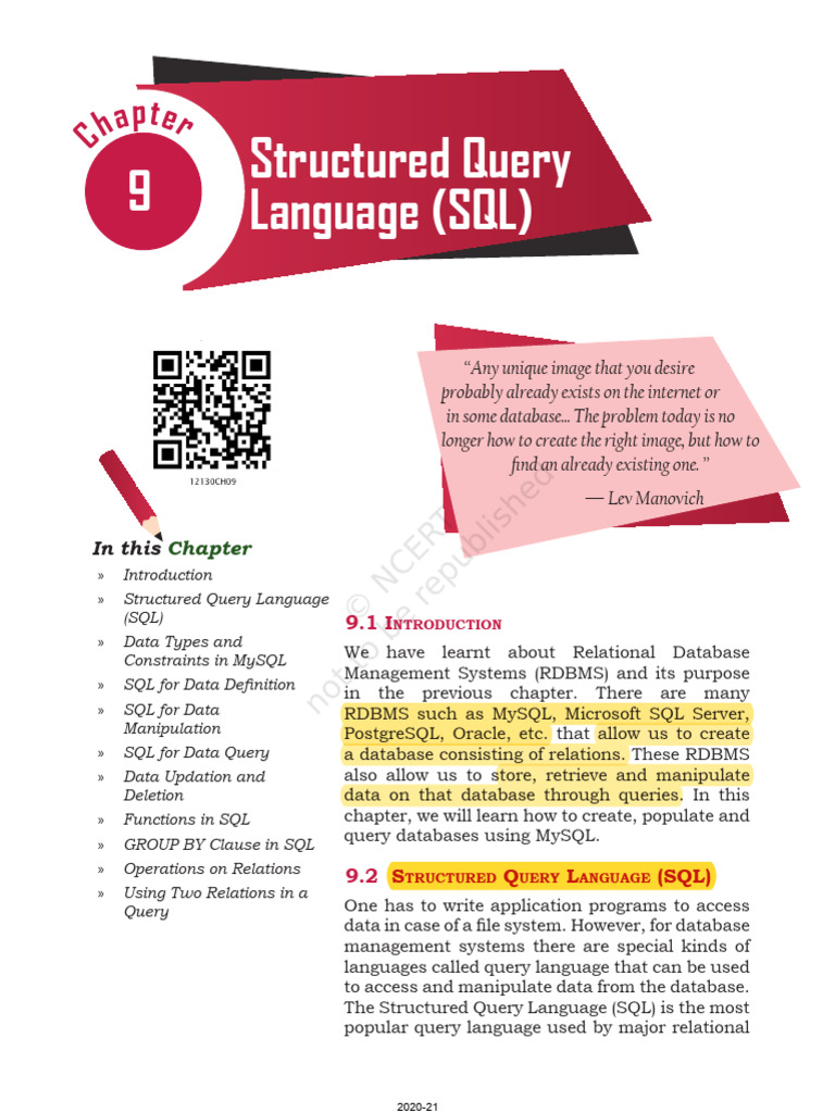 9 Structured Query Language (SQL) : in This | Download Free PDF | Relational Database | Table ...
