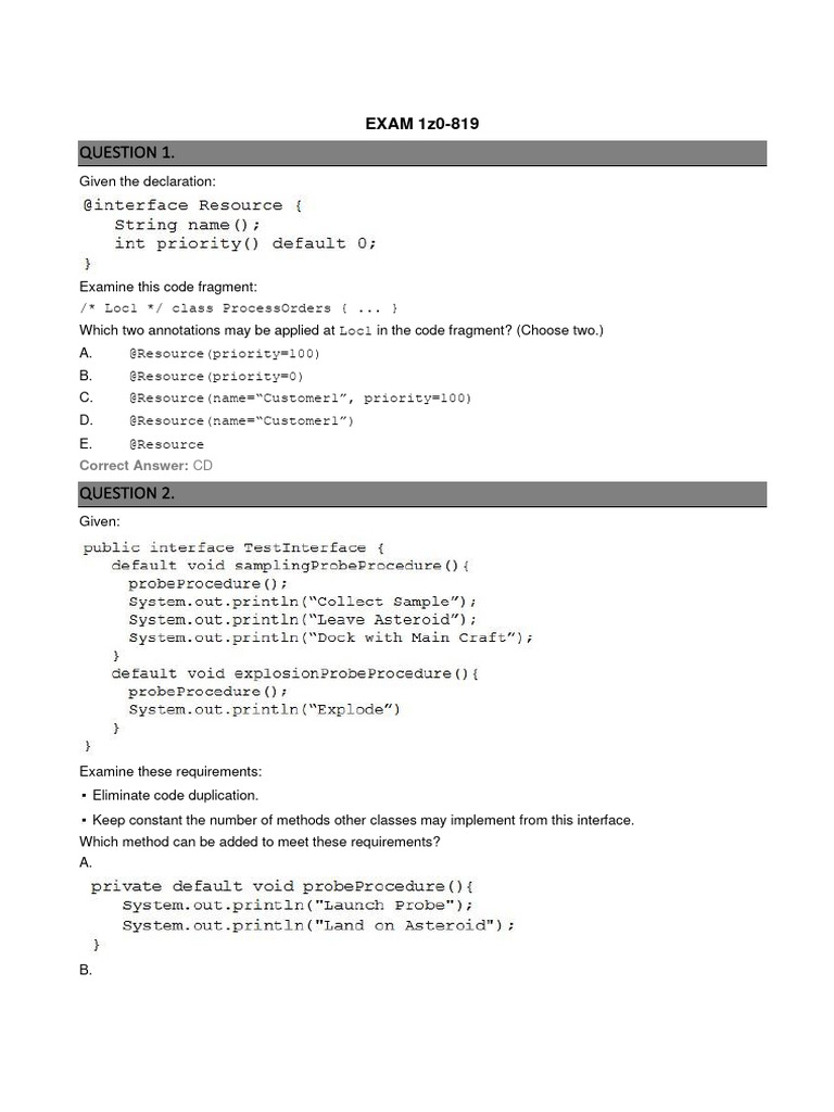 Java Exam 1z0-819 Questions and Answers | PDF