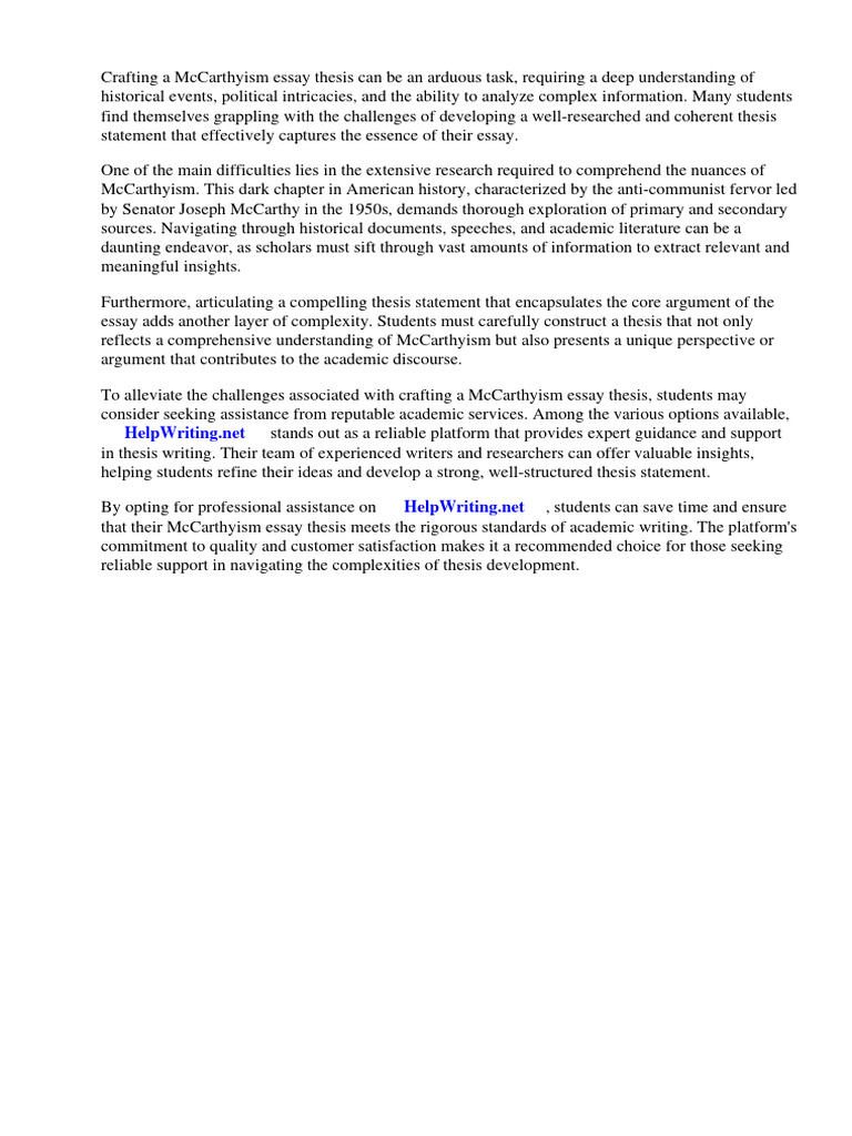 Mccarthyism Essay Thesis | PDF | Joseph Mc Carthy | American Government