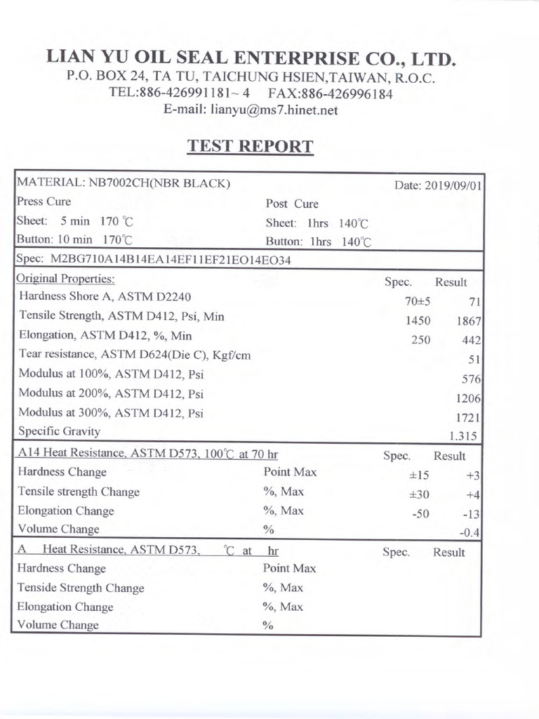 Torico de Nitrilo (Material NBR Black Test Report) | PDF