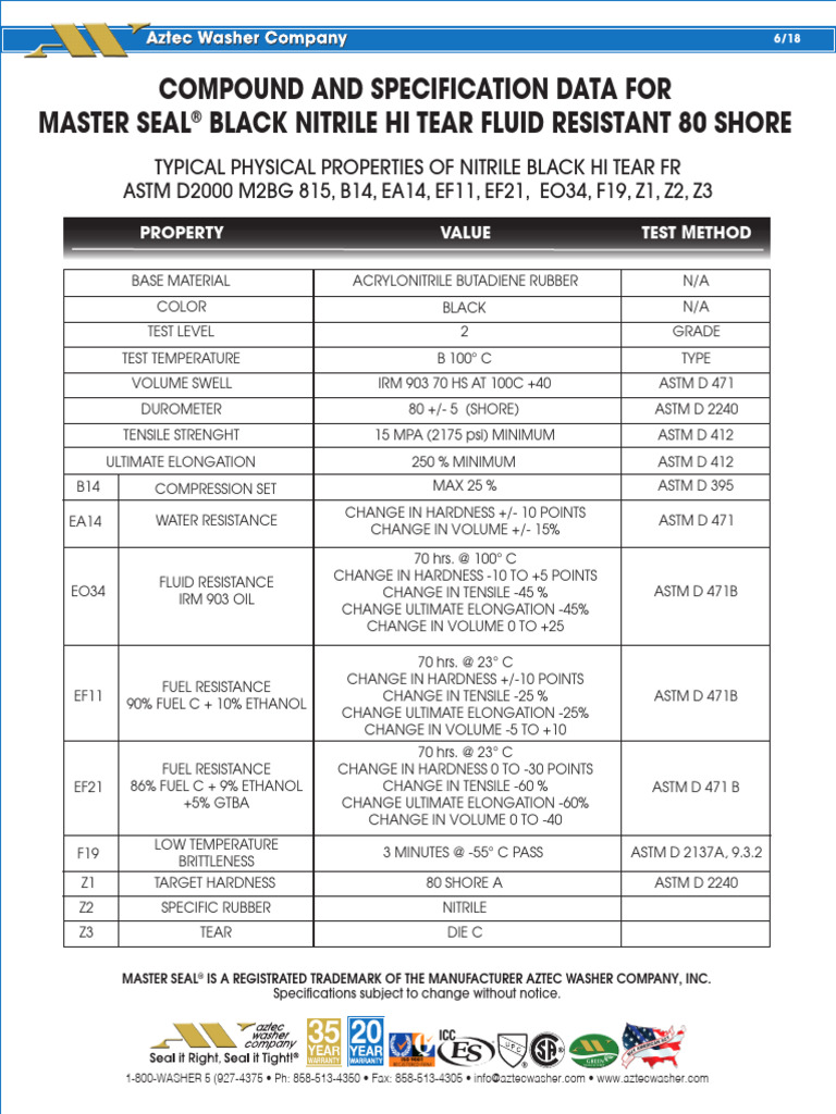 MS Black Nitrile Hi Tear 80 Shore Specs 6 22 18 | PDF | Materials ...