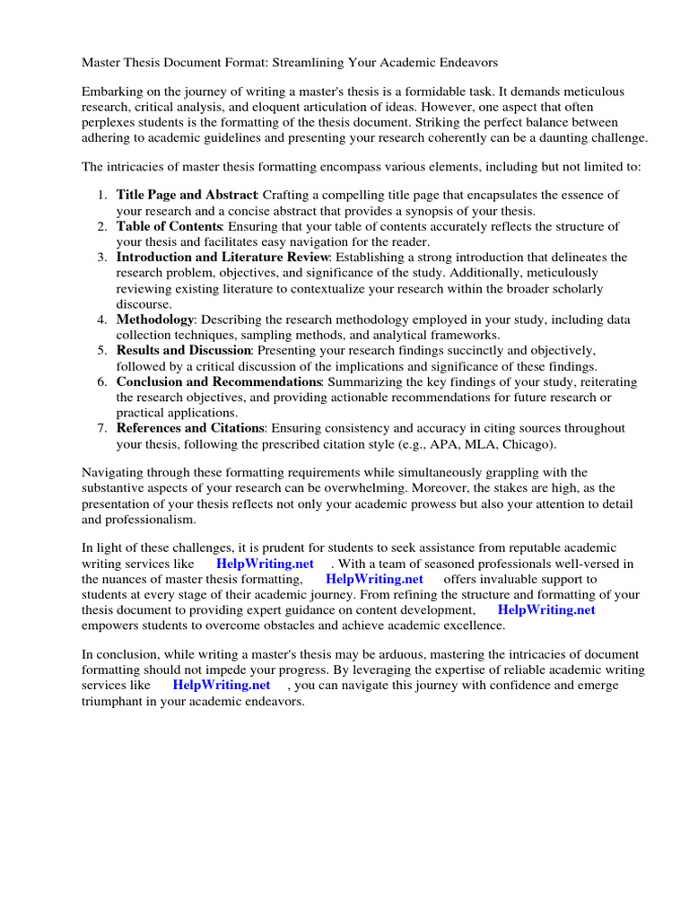 Master Thesis Document Format | PDF | Thesis | Methodology