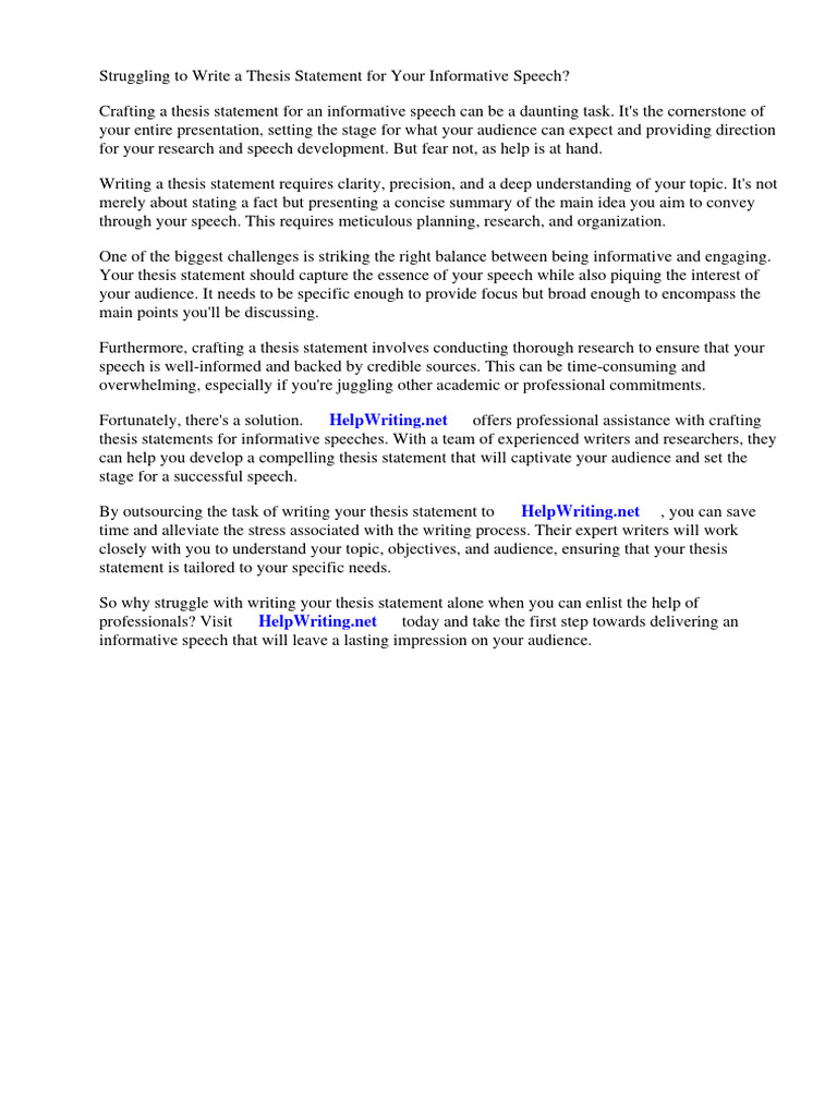 How To Write Thesis Statement For Informative Speech | PDF | Essays ...