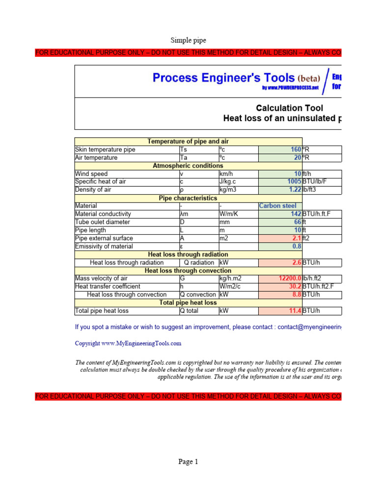 Heat Loss Pipe Uninsulated Calculator | PDF | Heat Transfer | Pipe ...