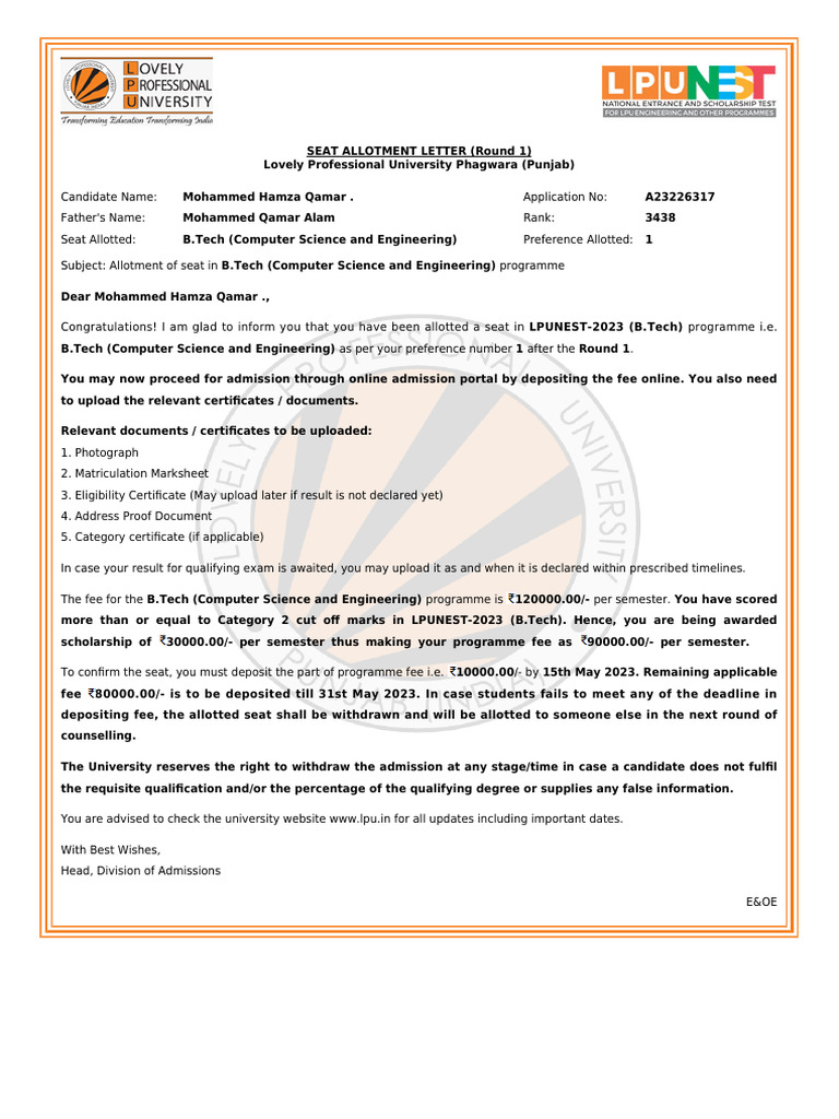 Allotment Letter A23226317 | PDF