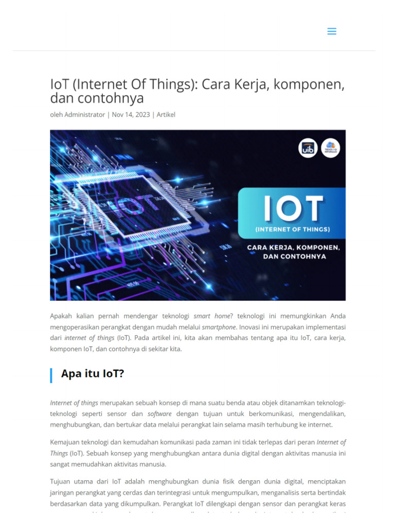Iot Internet of Things Cara Kerja Komponen Dan Contohnya | PDF