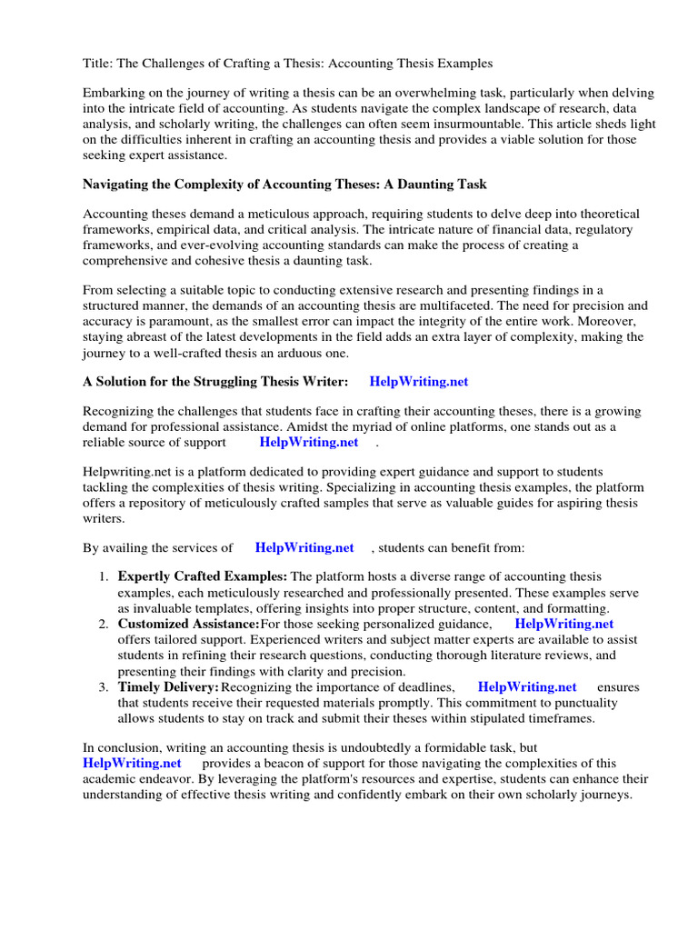 Accounting Thesis Examples | PDF | Thesis | Accounting