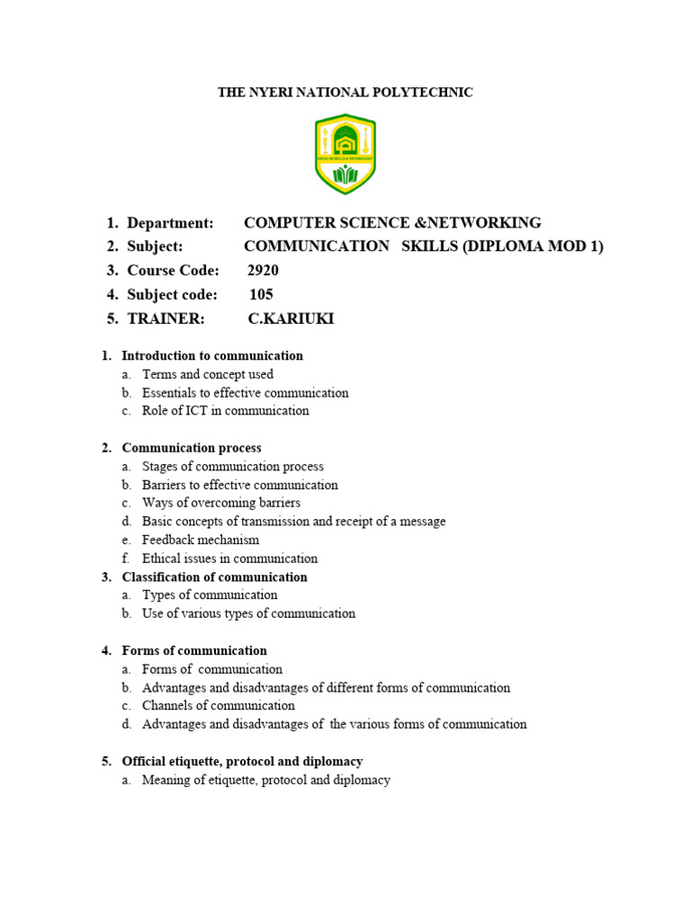 Comm Skills Course Outline | PDF | Communication | Etiquette