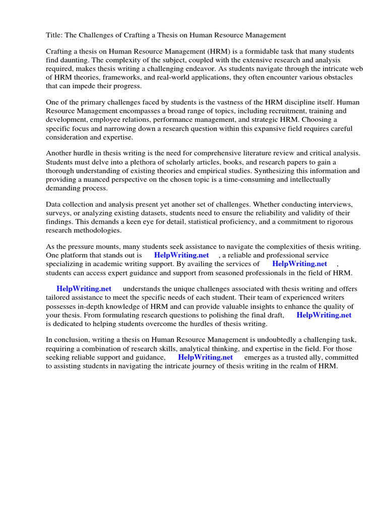 Thesis On Human Resource Management | PDF | Human Resource Management | Employment