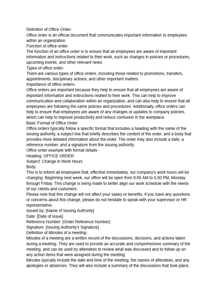 Definition,Format ,Function of Office Order and Definition of Minutes ...