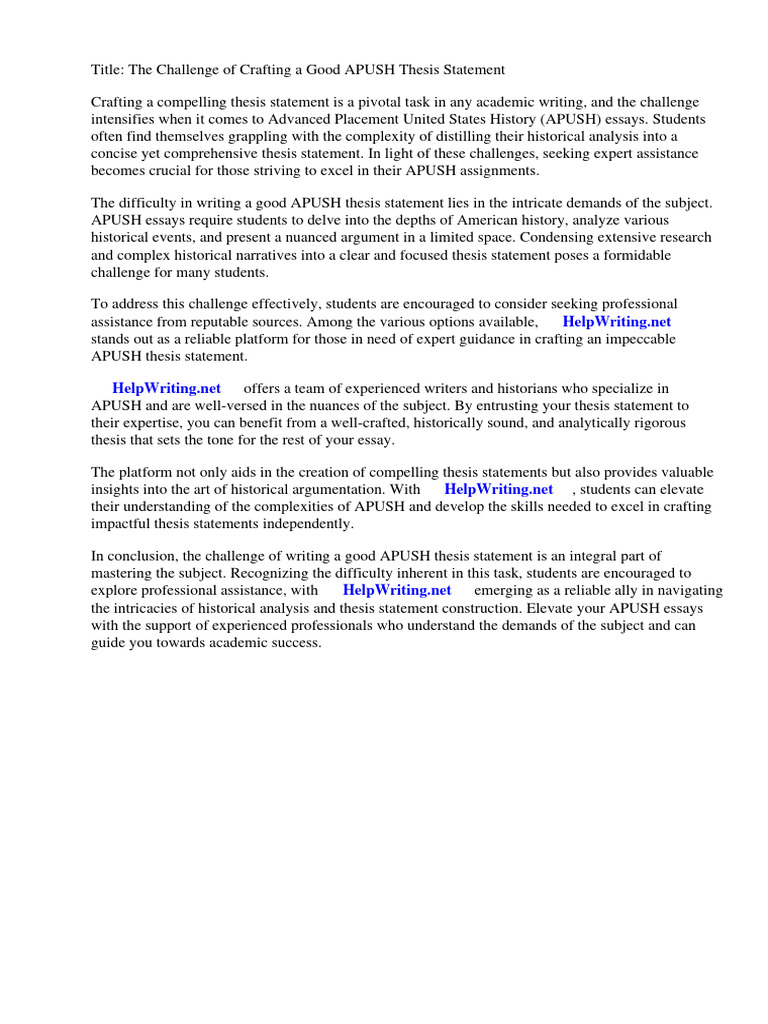 Good Apush Thesis Statement | PDF | Essays | Thesis