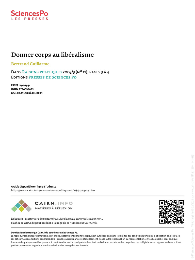Donner corps au libéralisme | PDF